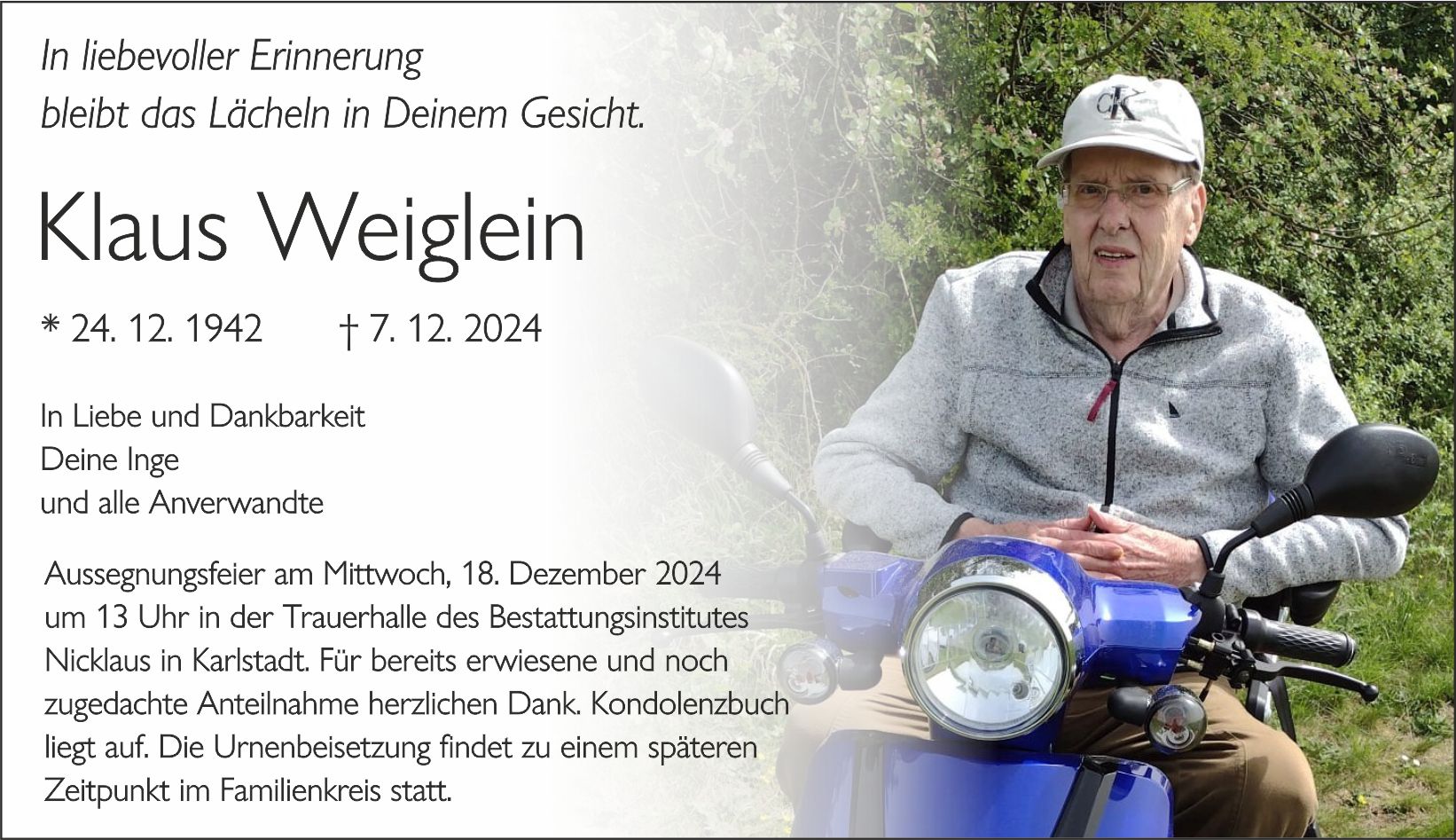 Totentafel | Bestattungen Pietät GmbH Ludwig Nicklaus & Söhne in Karlstadt