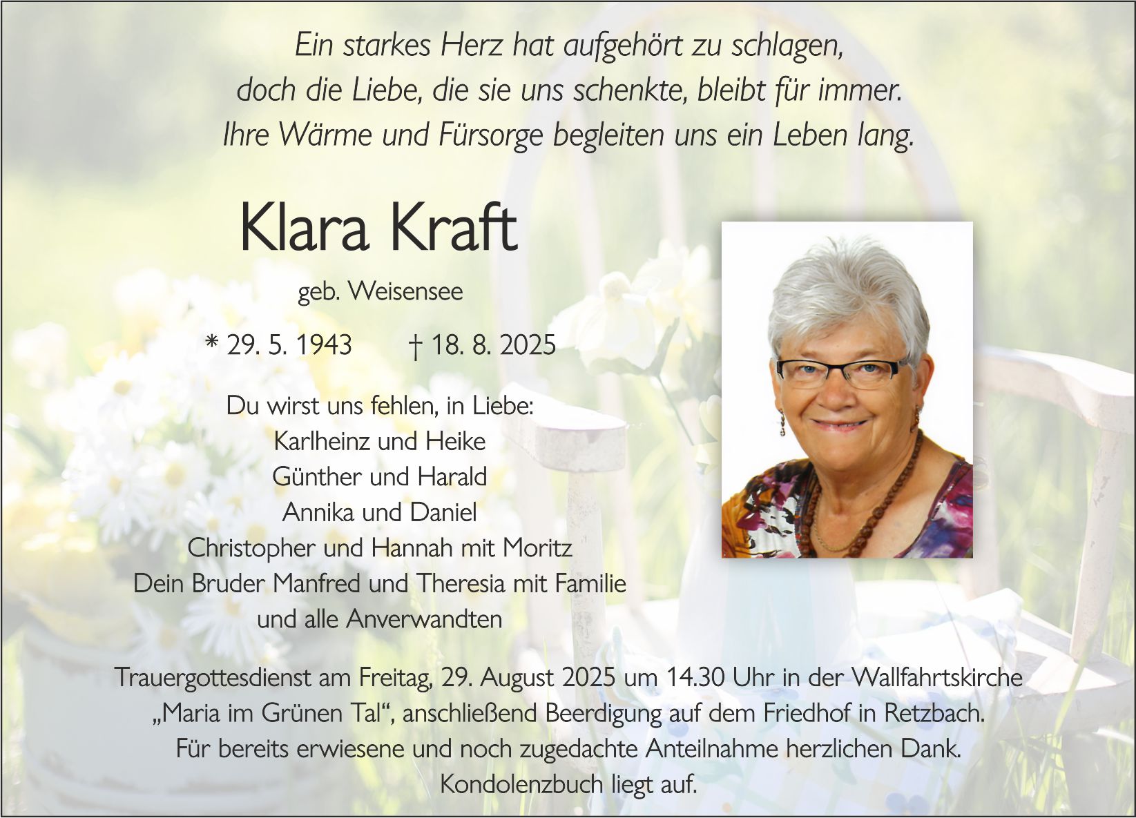 Totentafel | Bestattungen Pietät GmbH Ludwig Nicklaus & Söhne in Karlstadt