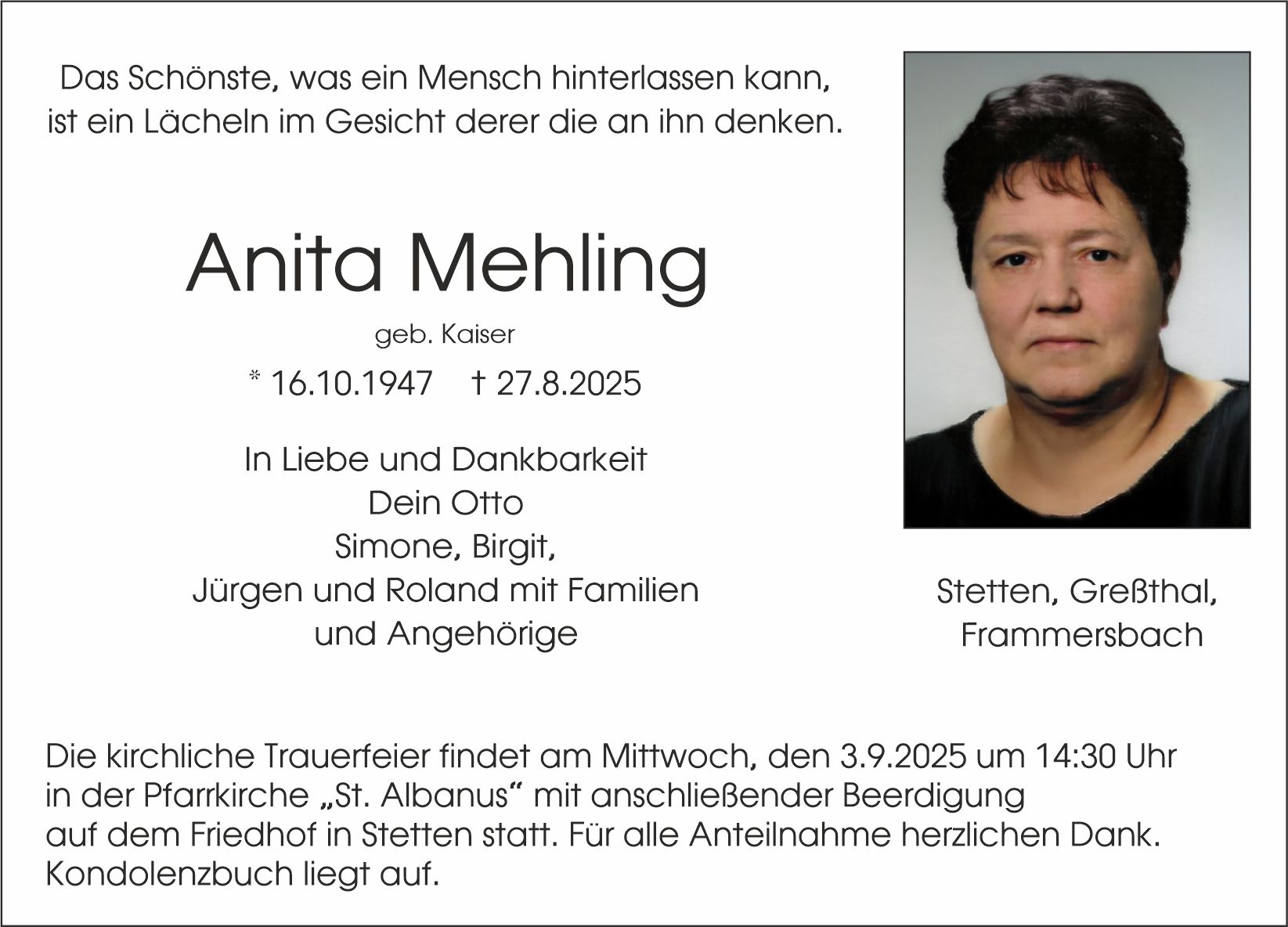 Totentafel | Bestattungen Pietät GmbH Ludwig Nicklaus & Söhne in Karlstadt